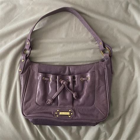 90s Suzy Smith Leather Shoulder Bag Lilac With Gold Depop