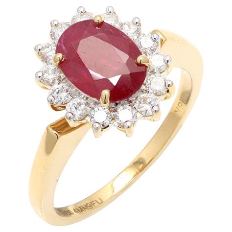 Customizable Elongated Octagon Ruby Halo Diamond Women Ring In 18k
