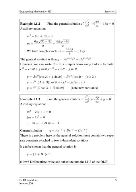 Solution Engineering Mathematics Second Order Ode Solved Problems