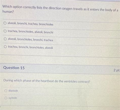 solved which option correctly lists the direction oxygen