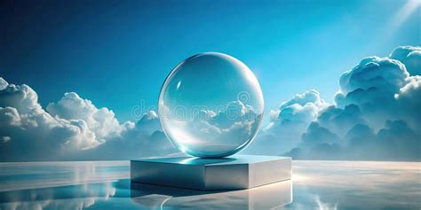 Elegant Glass Sphere Resting On A Blue Cloud Platform A Minimalist 3d