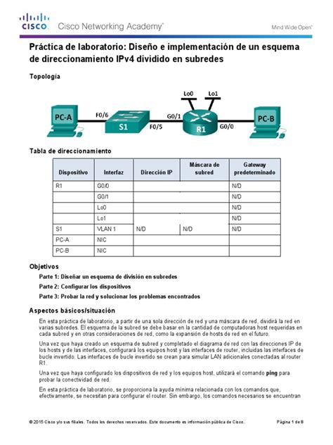 8148 Lab Designing And Implementing A Subnetted Ipv4 Addressing