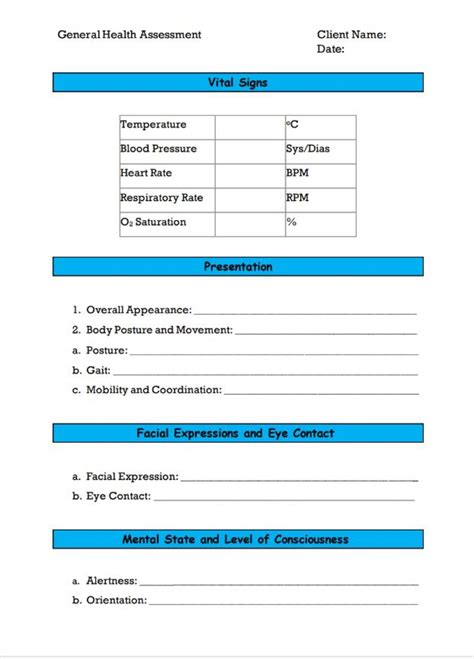 A Comprehensive Health Assessment Template For Nurses Carers And