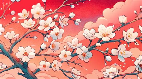 White Plum Blossoms Captured Dancing In The Breeze Traditional Chinese