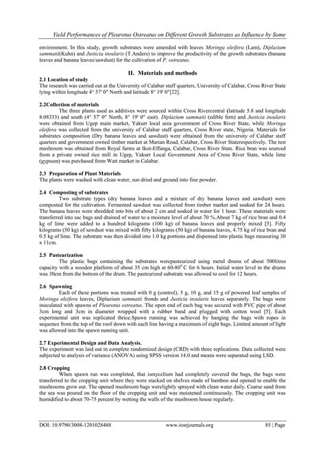 Yield Performances Of Pleurotus Ostreatus On Different Growth