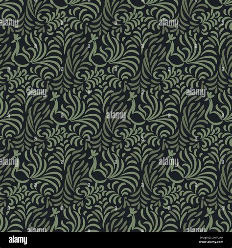 Seamless Vector Damask Pattern With Peacock Birds And Botanical Ornament Stock Vector Image