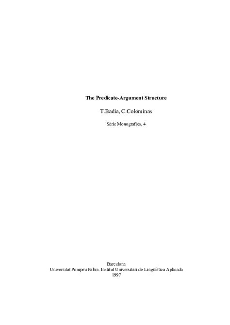 Pdf The Predicate Argument Structure