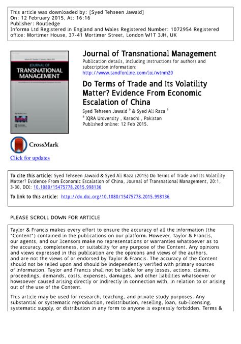Pdf Do Terms Of Trade And Its Volatility Matter Evidence From Economic Escalation Of China Pdf Do Terms Of Trade And Its Volatility Matter Evidence From Economic Escalation Of China