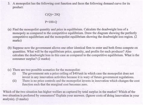 Solved A Monopolist Has The Following Cost Function And