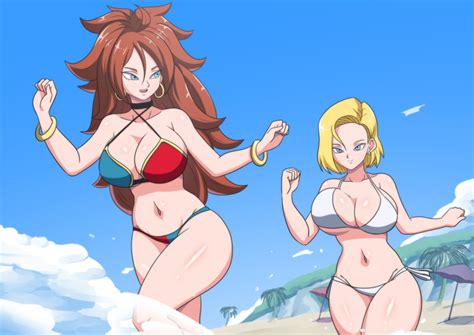 Rule 34 Android 18 Android 21 Android 21 Human Beach Bikini Blonde