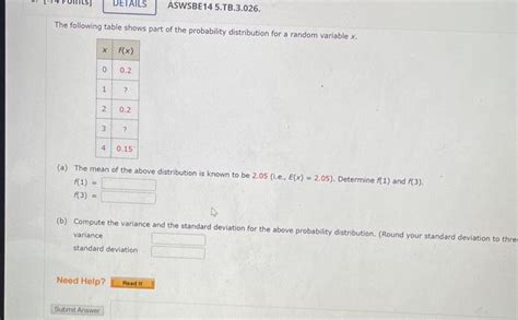Solved The Following Table Shows Part Of The Probability Chegg