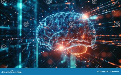 Futuristic Digital Brain with Neural Connections Stock Illustration - Illustration of lights ...