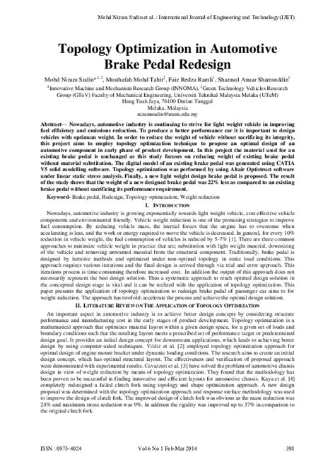 Pdf Topology Optimization In Automotive Brake Pedal Redesign
