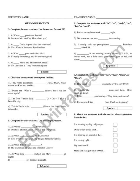 Exam Elementary Esl Worksheet By Angiems