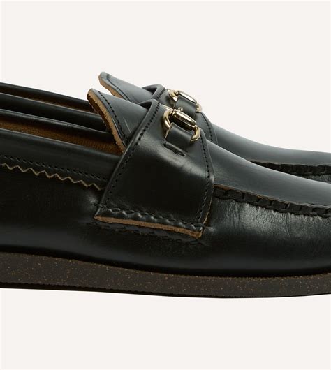 Yuketen Black Leather Bit Loafer With Camp Sole Drakes