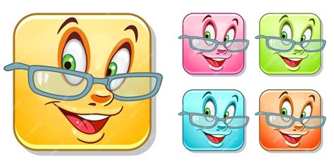 Premium Vector Funny Emoji Face In Eyeglasses Cartoon Comic Face In