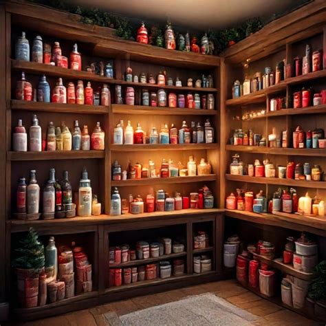 A Shelf Of Bottles Of Different Colors And Sizes Of Bottles Premium