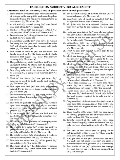 Excercises On Subject Verb Agreement Pdf
