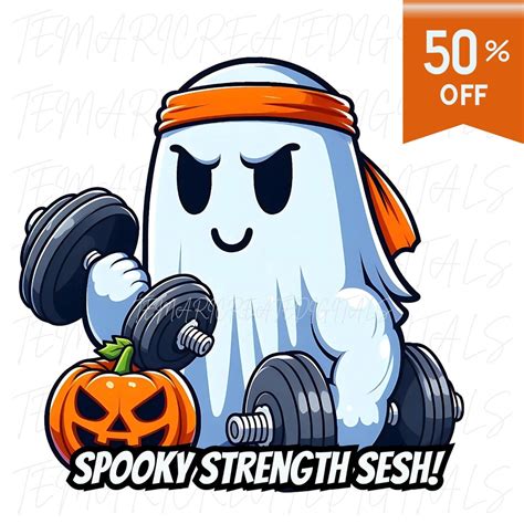 Spooky Ghost Body Fitness Workout Builder Ghost Sticker With Dumbbells Png Halloween Spooky