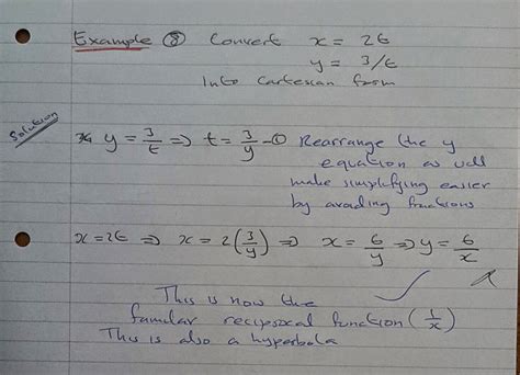 A Level Maths Notes A2 Parametric Equations Convert Parametric To Cartesian Form Part 5