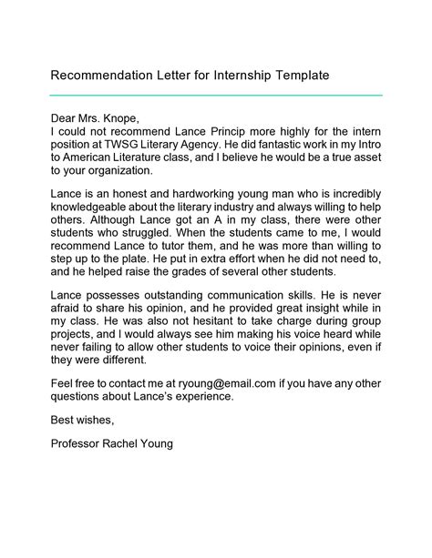 40 Perfect Recommendation Letters For Internship Word