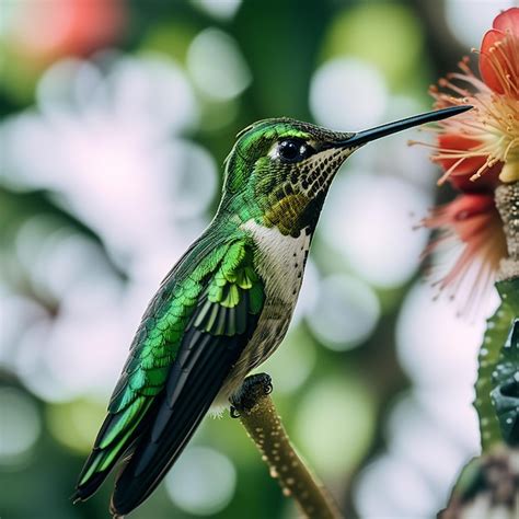 Premium Photo Graceful Encounters Capturing A Closeup Of A Green Hummingbird And A Tree