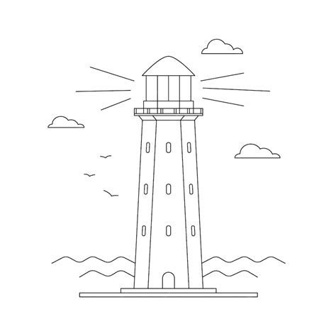 Premium Vector Line Art Lighthouse Building With Sea Ocean Water