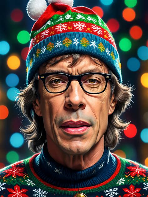 Premium Free Ai Images Mick Jagger Wearing An Brightly Patterned Ugly Christmas Sweater And