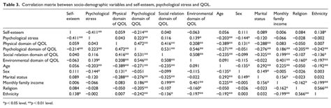 Correlation Matrix Between Socio Demographic Variables And Self Esteem