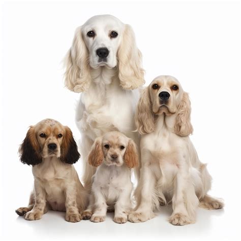 Perro De Raza Esponjosa Cocker Spaniel Con Cachorros Aislado Sobre
