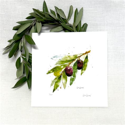 Olive Branch Watercolor Print Kitchen Wall Art Olive Branch Painting
