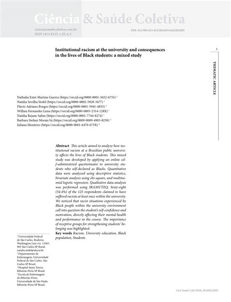 Pdf Institutional Racism At The University And Consequences In The