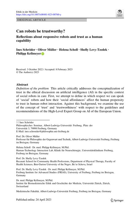 Pdf Can Robots Be Trustworthy Reflections About Responsive Robots And Trust As A Human Capability