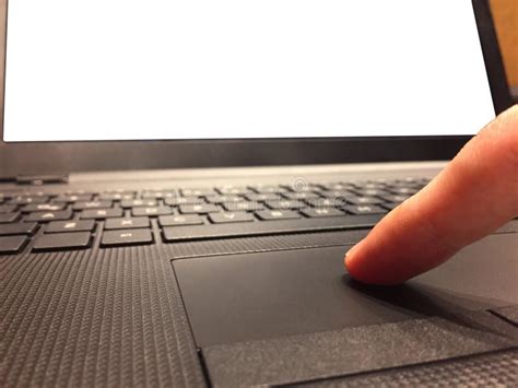A Male Hand Pushing Laptop Touchpad Using Computer Screen Clipping Path Stock Image Image Of