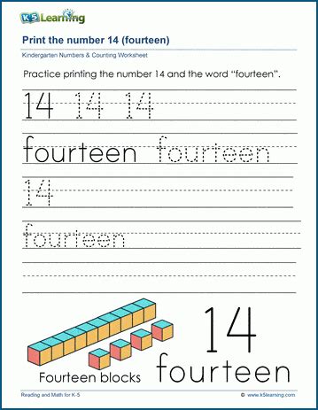 Print The Number 14 Fourteen K5 Learning