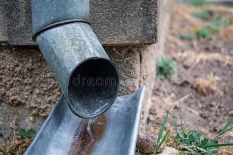 Tin Water Drain Water Flows After Rain Stock Image Image Of Background Summer 283570913