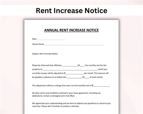 Printable Rental Increase Notice Rent Increase Letter Rental