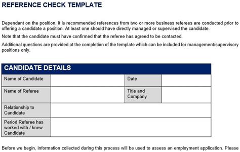 Recruitment Staff Selection Reference Check Template