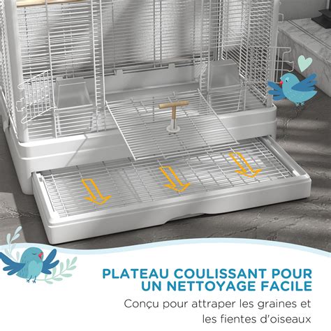 Pawhut Cage à Oiseaux Volière Avec Portes Perchoirs Cage Pour Canaris