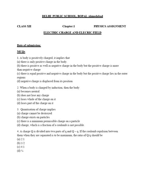 Ch 1 Electric Charges And Field Done Pdf Electric Field