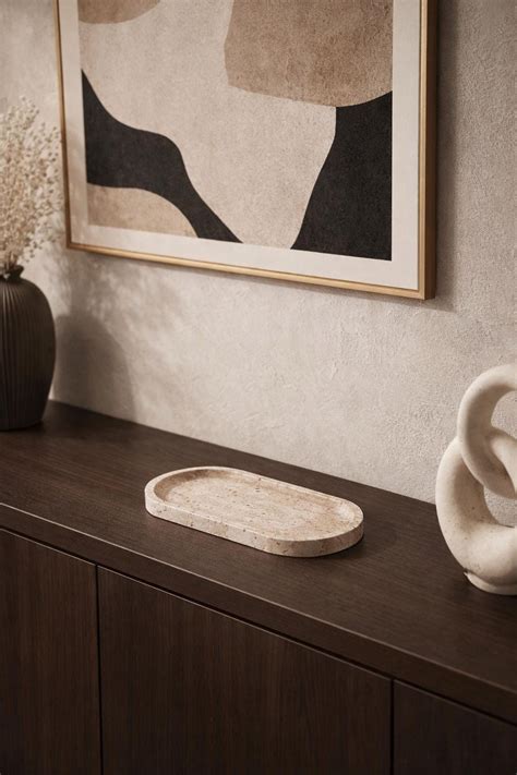 Travertine Oval Tray Beige Handcrafted Natural Stone Nightstand