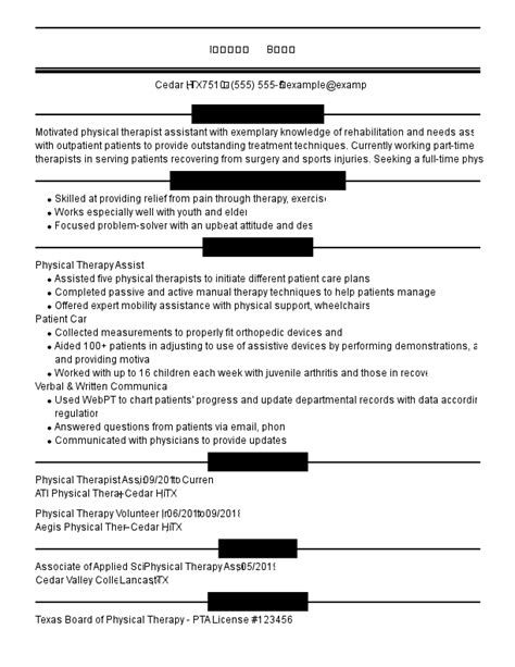 Physical Therapy Physical Therapist Assistant Resume Examples For 2025