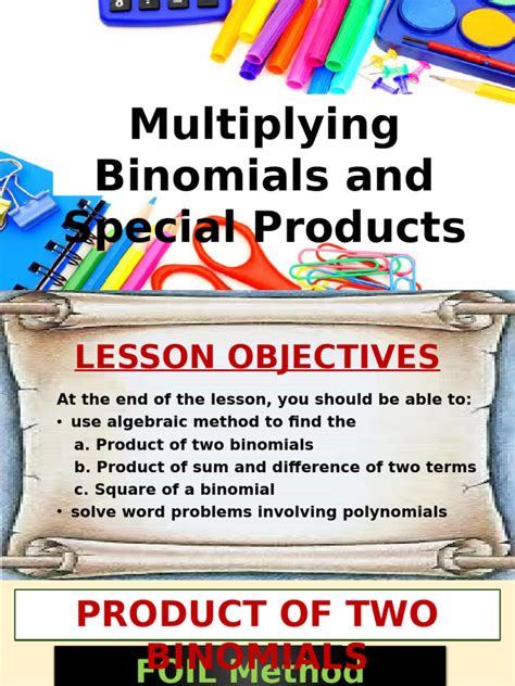 Multiplying Binomials And Special Products Pdf Mathematical