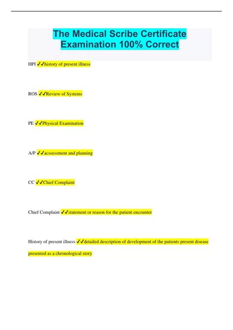 The Medical Scribe Certificate Examination 100 Correct The Medical
