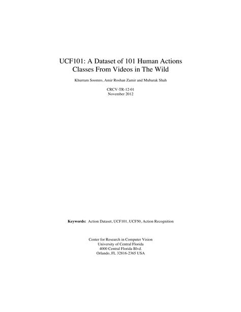 Pdf Ucf101 A Dataset Of 101 Human Actions Classes From Videos In The