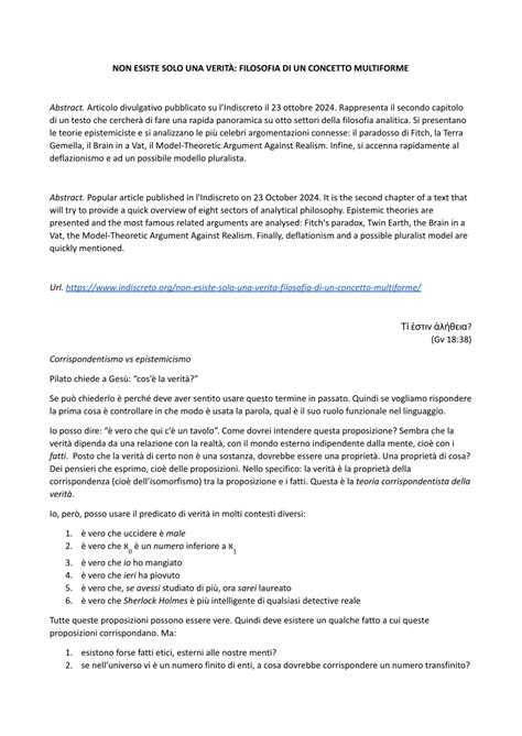 Pdf Non Esiste Solo Una Verità Filosofia Di Un Concetto Mutiforme