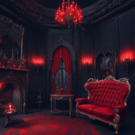 Beautiful Gothic Living Room With With Black Walls With Red Accents And