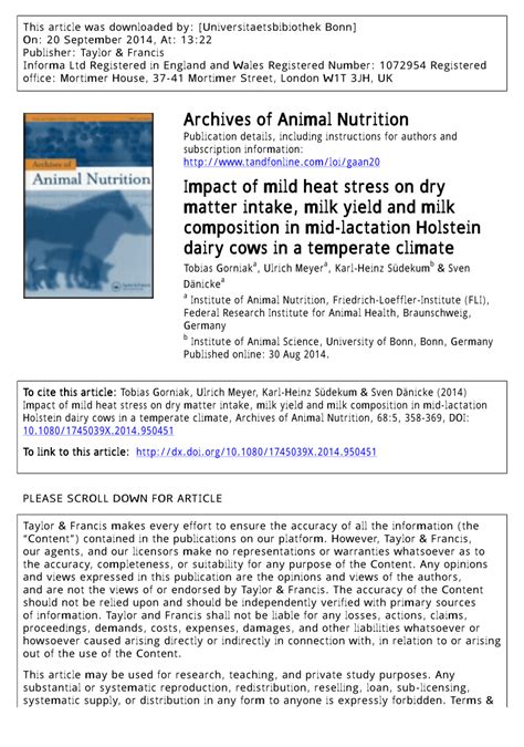 Pdf Impact Of Mild Heat Stress On Dry Matter Intake Milk Yield And Milk Composition In Mid