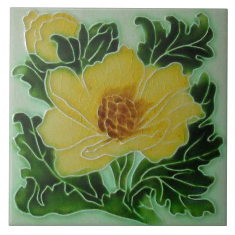 Vintage Art Nouveau Deco Majolica Floral Craftsman Tile Zazzle