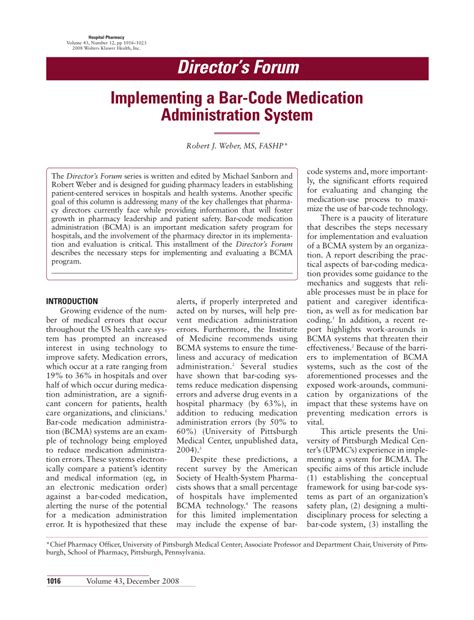 Implementing A Bar Code Medication Administration System